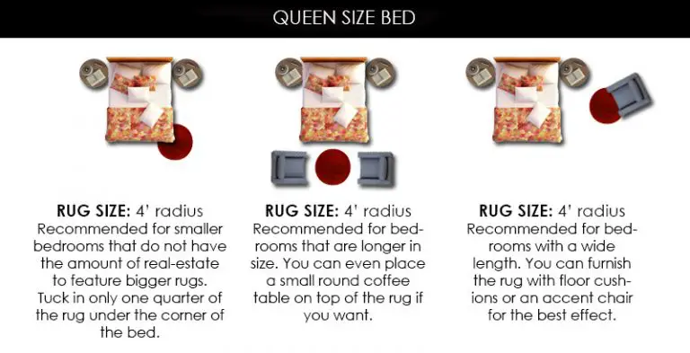 What Size Rug for a Queen Bed? Chart & Layout Designs - Homely Rugs